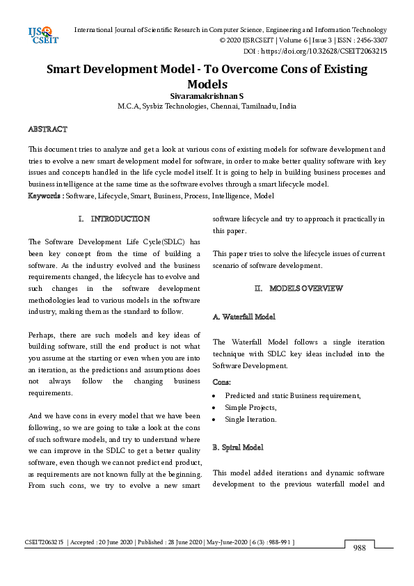 (PDF) Smart Development Model - To Overcome Cons of Existing Models