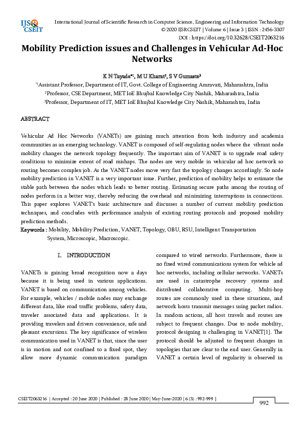 Pdf Mobility Prediction Issues And Challenges In Vehicular Ad Hoc