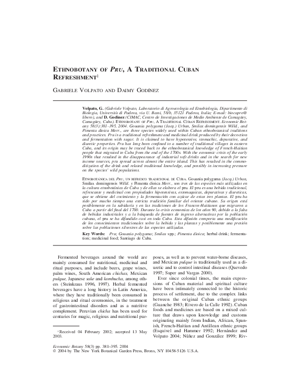 (PDF) Ethnobotany of pru, a traditional Cuban refreshment