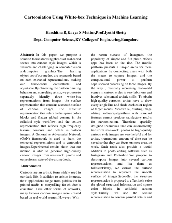 (PDF) Cartoonization using white-box technique in machine learning
