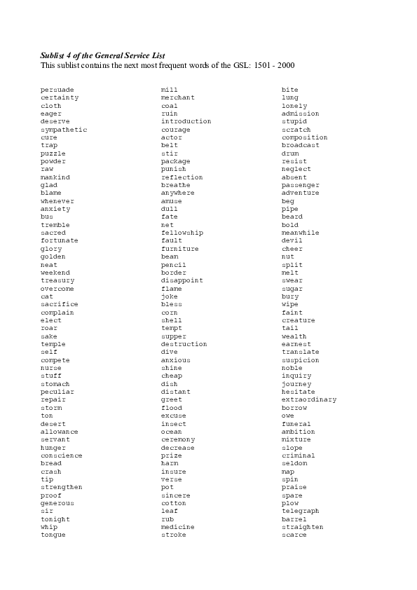 (DOC) Sublist 4 of the General Service List | maximous papasian ...