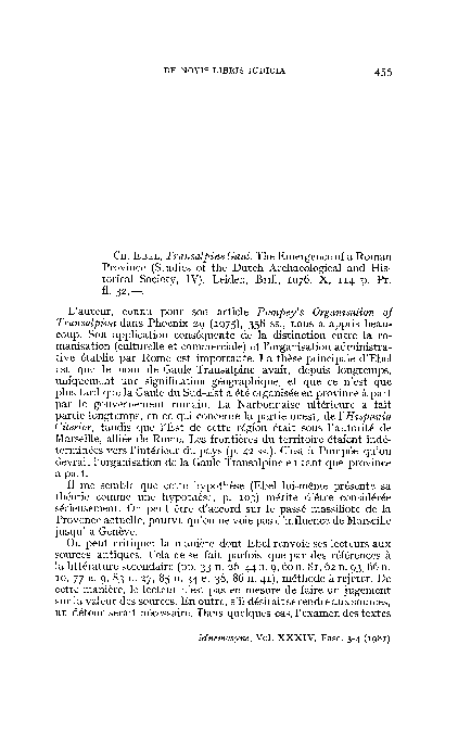 (PDF) Recensie van Ch. Ebel, Transalpine Gaul, The Emergence of a Roman ...