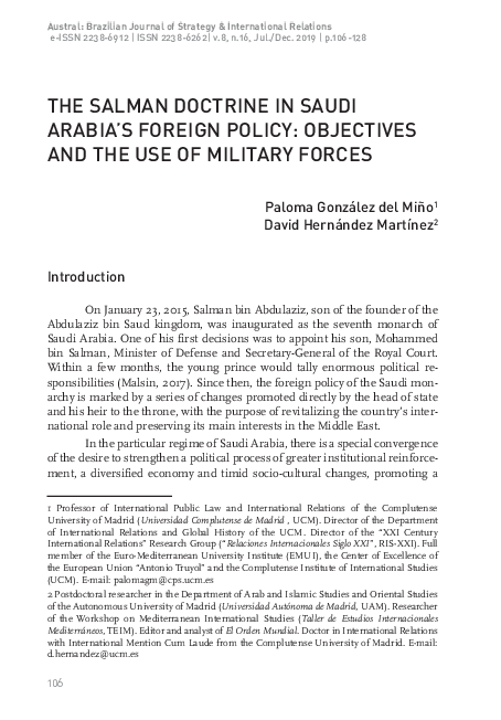 (PDF) The Salman doctrine in Saudi Arabia's foreign policy: objectives ...