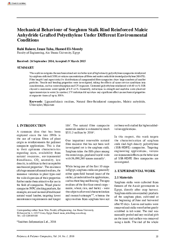 (PDF) Mechanical Behaviour of Sorghum Stalk Rind Reinforced Maleic ...