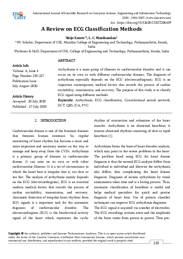 (PDF) A Review on ECG Classification Methods