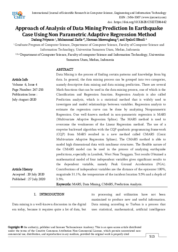 Pdf Approach Of Analysis Of Data Mining Prediction In Earthquake Case