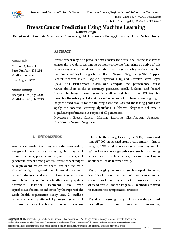 (PDF) Breast Cancer Prediction Using Machine Learning | International ...