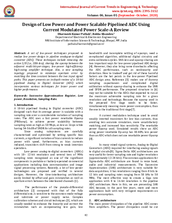 Pdf Design Of Low Power And Power Scalable Pipelined Adc Using Current Modulated Power Scale A