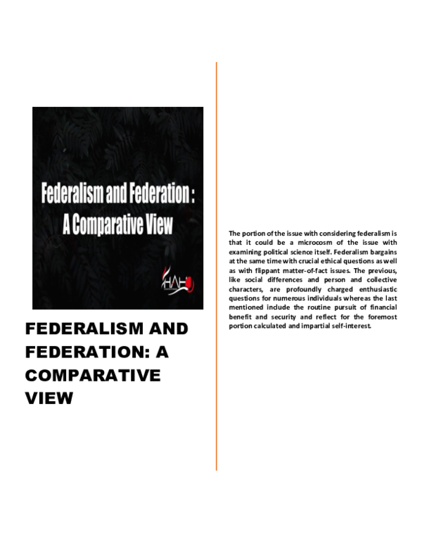 (PDF) FEDERALISM AND FEDERATION: A COMPARATIVE VIEW