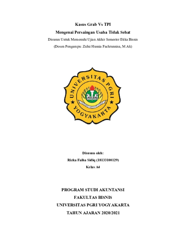 (DOC) Kasus Grab Vs TPI Mengenai Persaingan Usaha Tidak Sehat