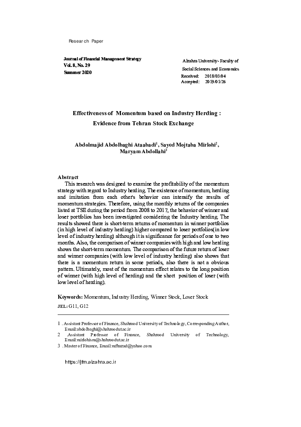 (PDF) Effectiveness of Momentum based on Industry Herding : Evidence ...