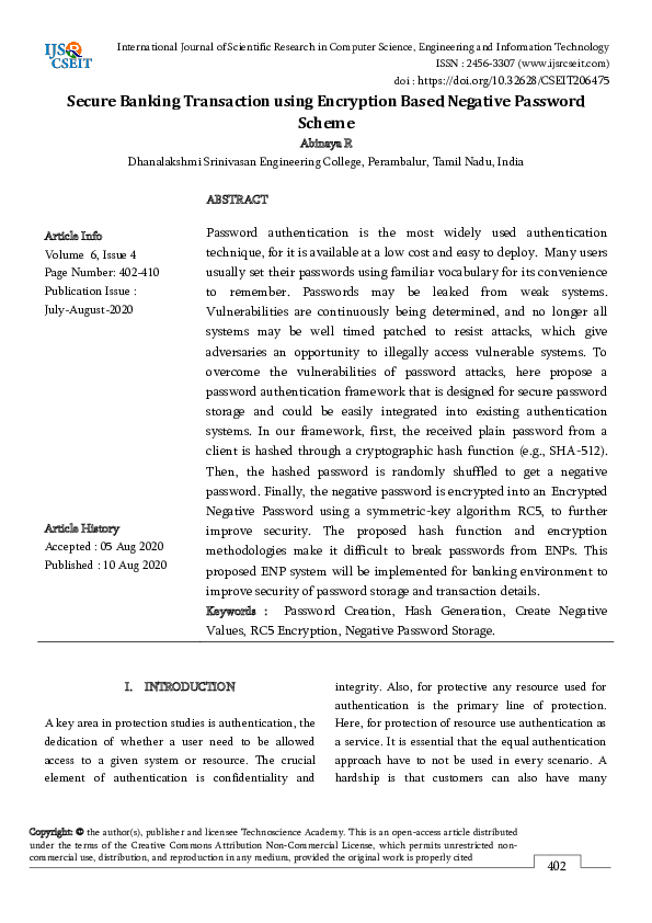 (PDF) Secure Banking Transaction using Encryption Based Negative Password Scheme