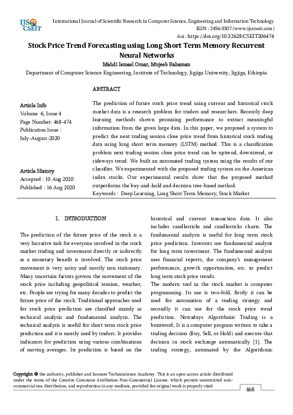 Pdf Stock Price Trend Forecasting Using Long Short Term Memory Recurrent Neural Networks