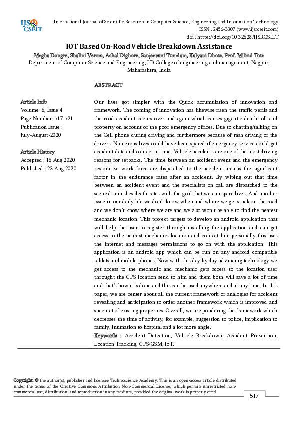(PDF) IOT Based On-Road Vehicle Breakdown Assistance