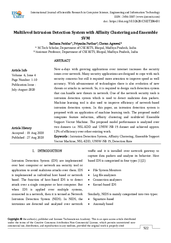 Pdf Multilevel Intrusion Detection System With Affinity Clustering And Ensemble Svm