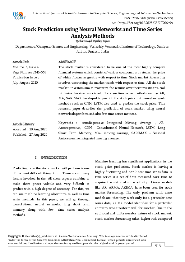 Pdf Stock Prediction Using Neural Networks And Time Series Analysis