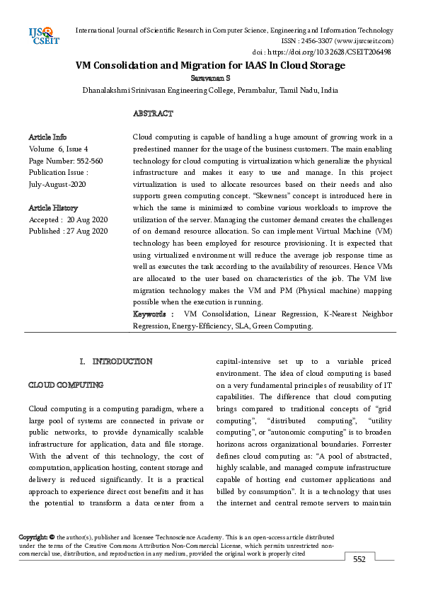 Pdf Vm Consolidation And Migration For Iaas In Cloud Storage
