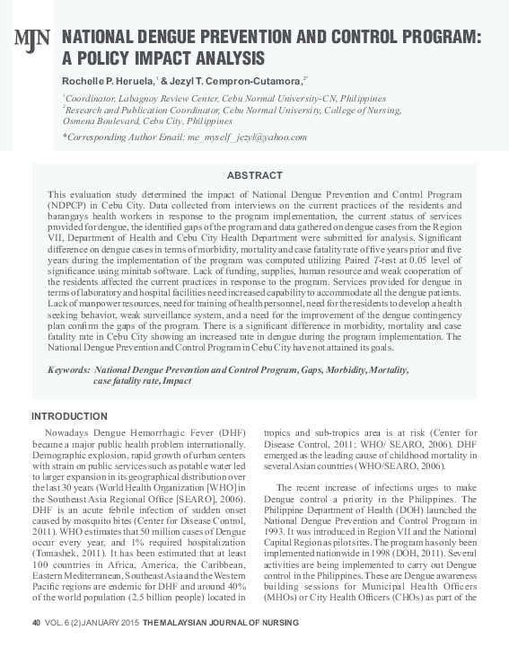 (PDF) NATIONAL DENGUE PREVENTION AND CONTROL PROGRAM A POLICY IMPACT ...