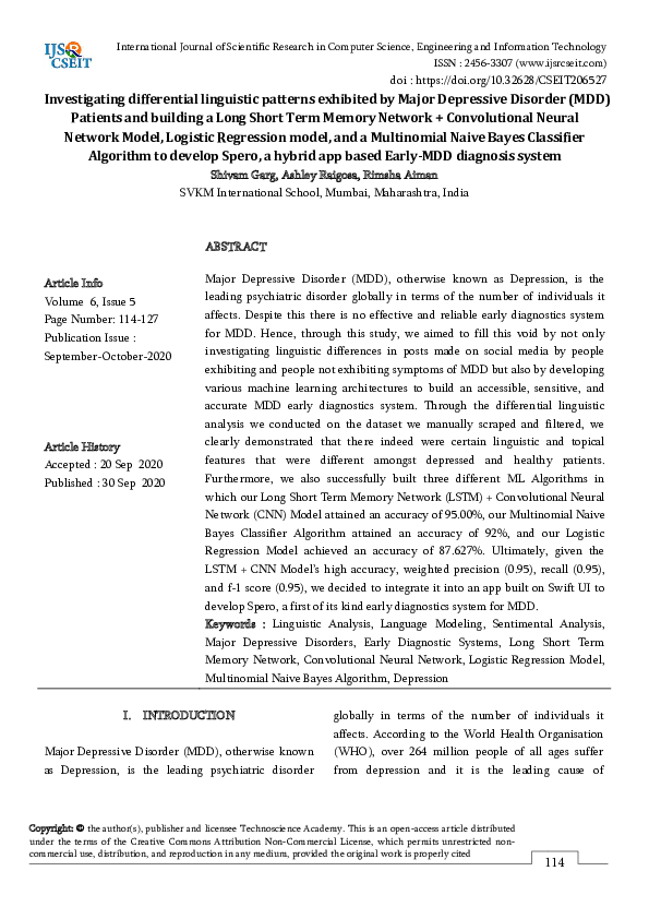 (PDF) Investigating differential linguistic patterns exhibited by Major Depressive Disorder (MDD ...