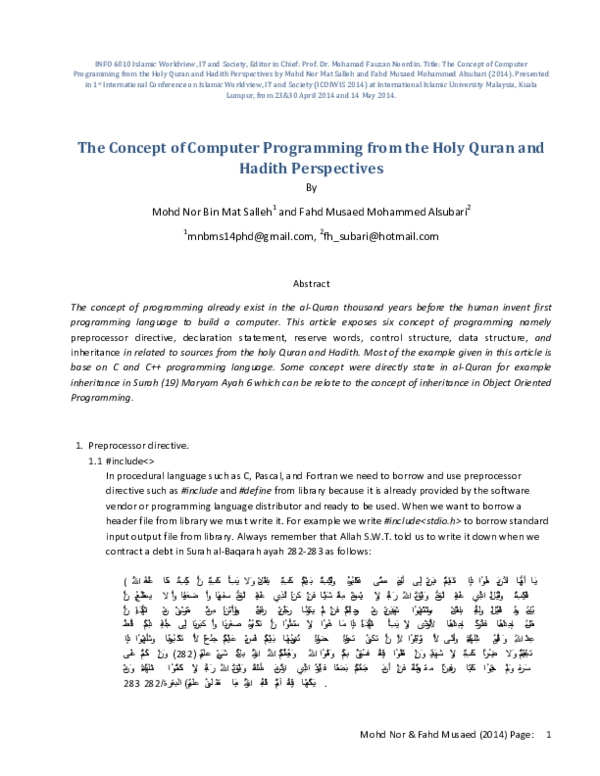 (PDF) The Concept of Computer Programming from the Holy Quran and ...