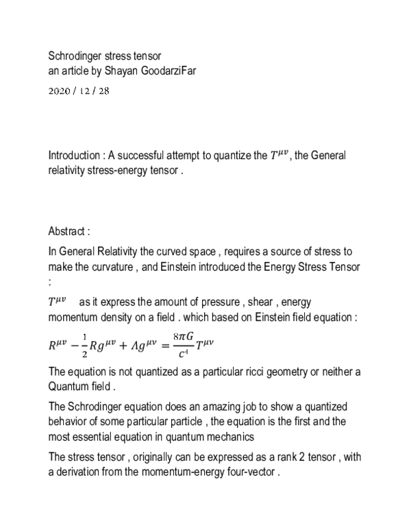 Pdf Schrodinger Stress Tensor