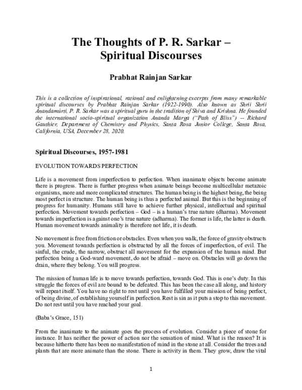 (PDF) The Thoughts of P. R. Sarkar -- Spiritual Discourses