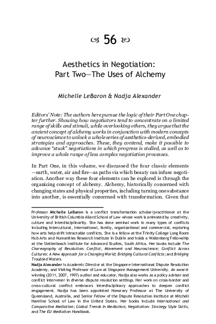 (PDF) Aesthetics in Negotiation: Part Two - The Uses of Alchemy