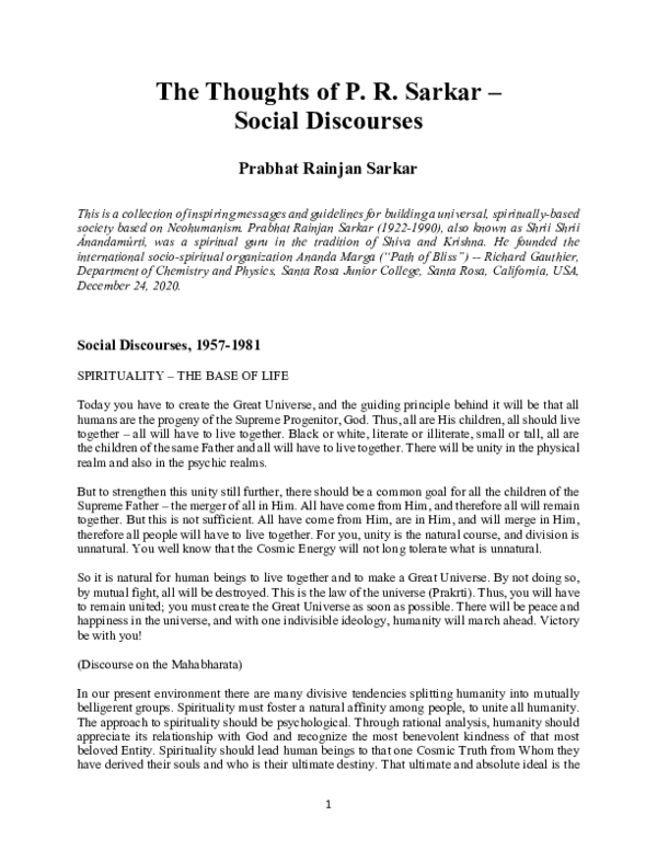 (PDF) The Thoughts of P. R. Sarkar -- Social Discourses