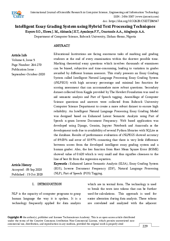 (PDF) Intelligent Essay Grading System using Hybrid Text Processing ...