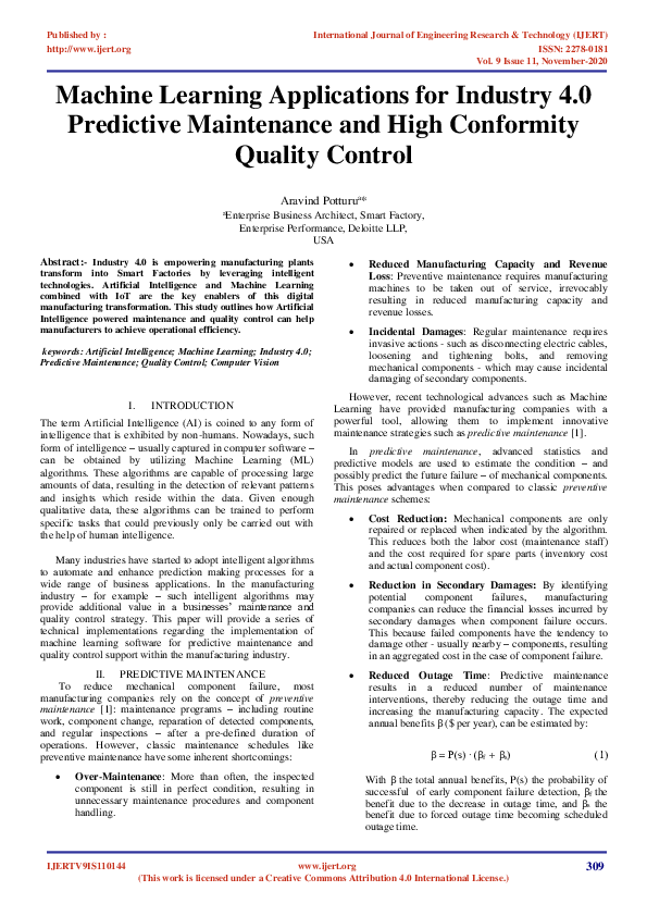 Pdf Predictive Quality Defect Detection Using Machine Learning