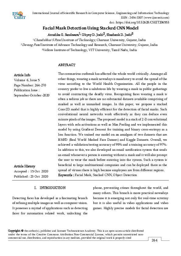 (PDF) Facial Mask Detection Using Stacked CNN Model