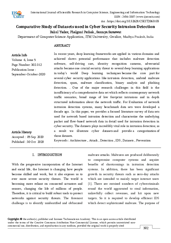 (PDF) Comparative Study of Datasets used in Cyber Security Intrusion Detection