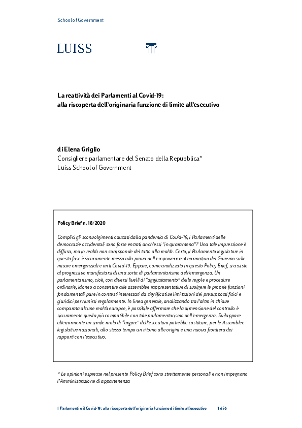 (PDF) I Parlamenti e il Covid-19: alla riscoperta dell'originaria ...