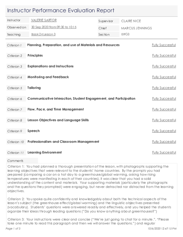 (PDF) Instructor Performance Evaluation Report Teaching Instructor ...