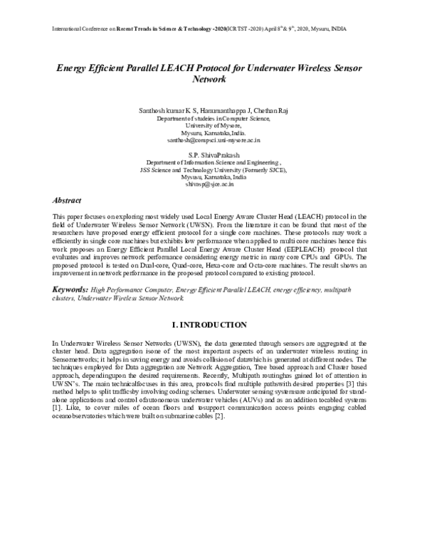 Doc Energy Efficient Parallel Leach Protocol For Underwater Wireless Sensor Network