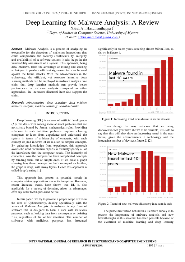 Pdf Deep Learning For Malware Analysis A Review