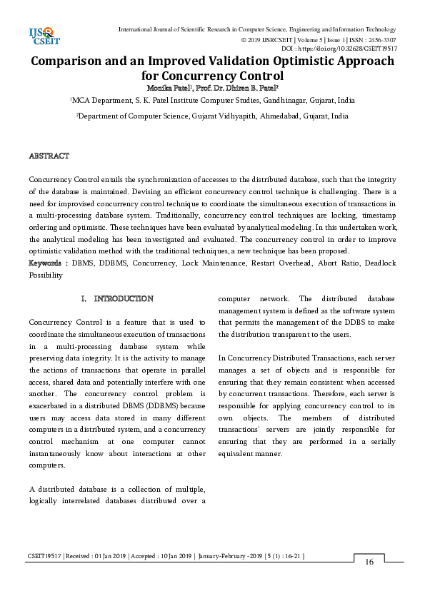 (PDF) Comparison and an Improved Validation Optimistic Approach for Concurrency Control