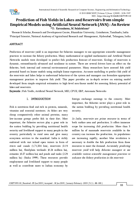 (PDF) Prediction of Fish Yields in Lakes and Reservoirs from simple ...