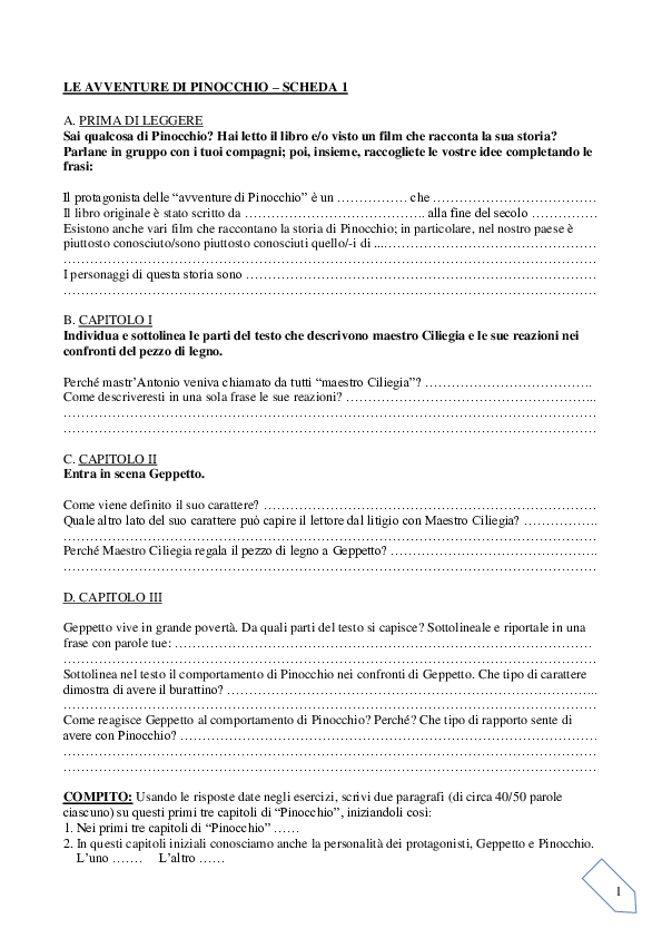 (PDF) PINOCCHIO: SCHEDE DI LETTURA
