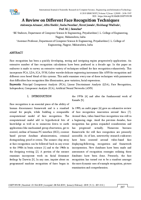 (PDF) A Review on Different Face Recognition Techniques