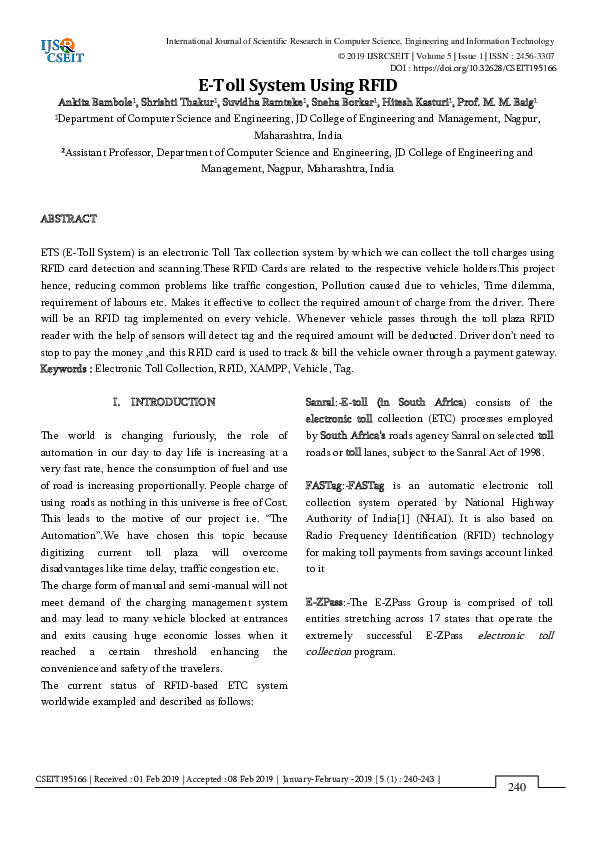 (PDF) E-Toll System Using RFID