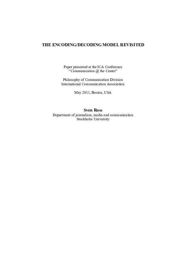 (PDF) THE ENCODING/DECODING MODEL REVISITED