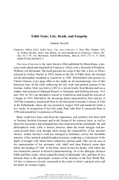 (PDF) Edith Stein; Life, Death, and Empathy