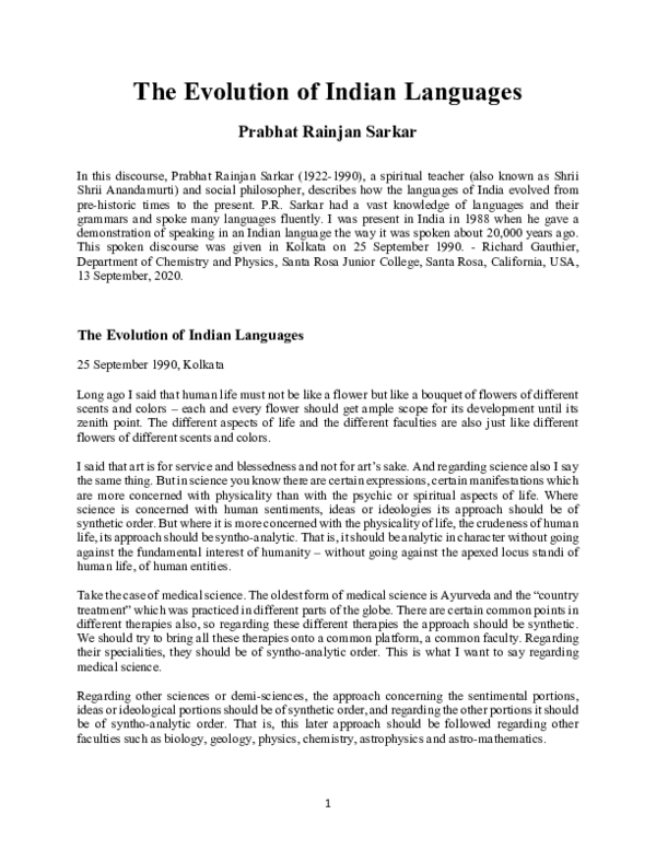 (PDF) The Evolution of Indian Languages