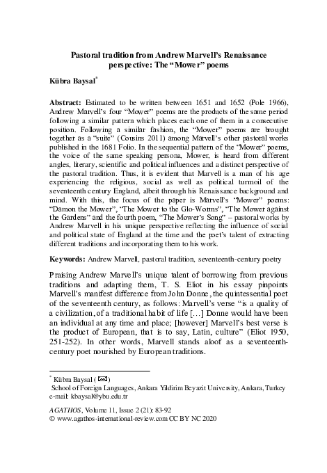 (PDF) Pastoral tradition from Andrew Marvell's Renaissance perspective ...