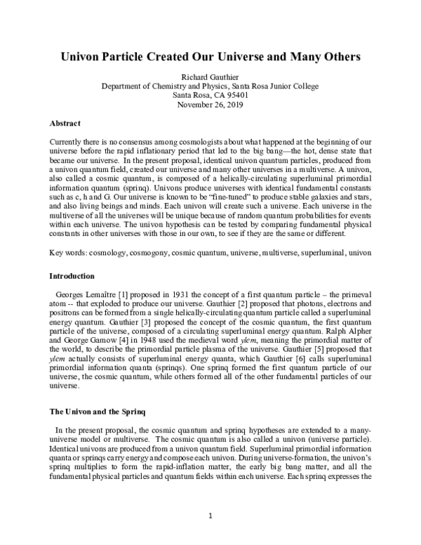 (PDF) Univon Particles and the Multiverse Theory