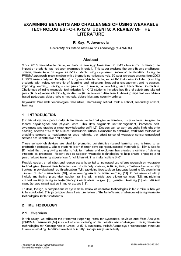 (PDF) Examining Benefits and Challenges of Using Wearable Technologies ...