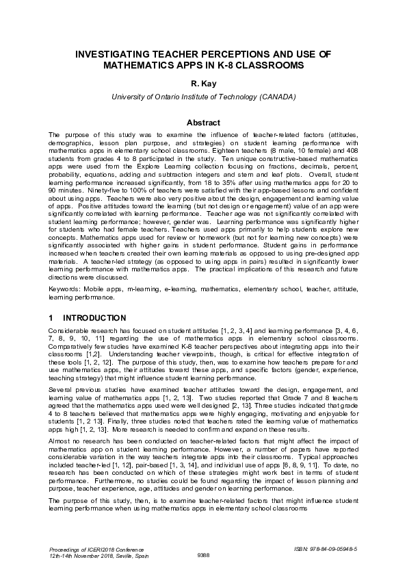 (PDF) Investigating Teacher Perceptions and Use of Mathematics Apps in ...