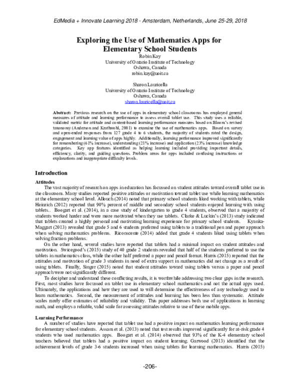 (PDF) Exploring the Use of Mathematics Apps for Elementary School Students