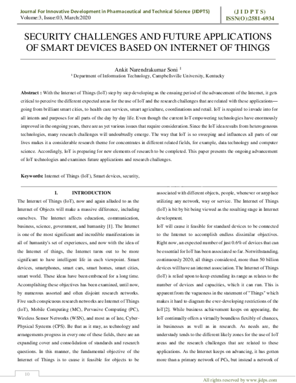 (PDF) SECURITY CHALLENGES AND FUTURE APPLICATIONS OF SMART DEVICES ...